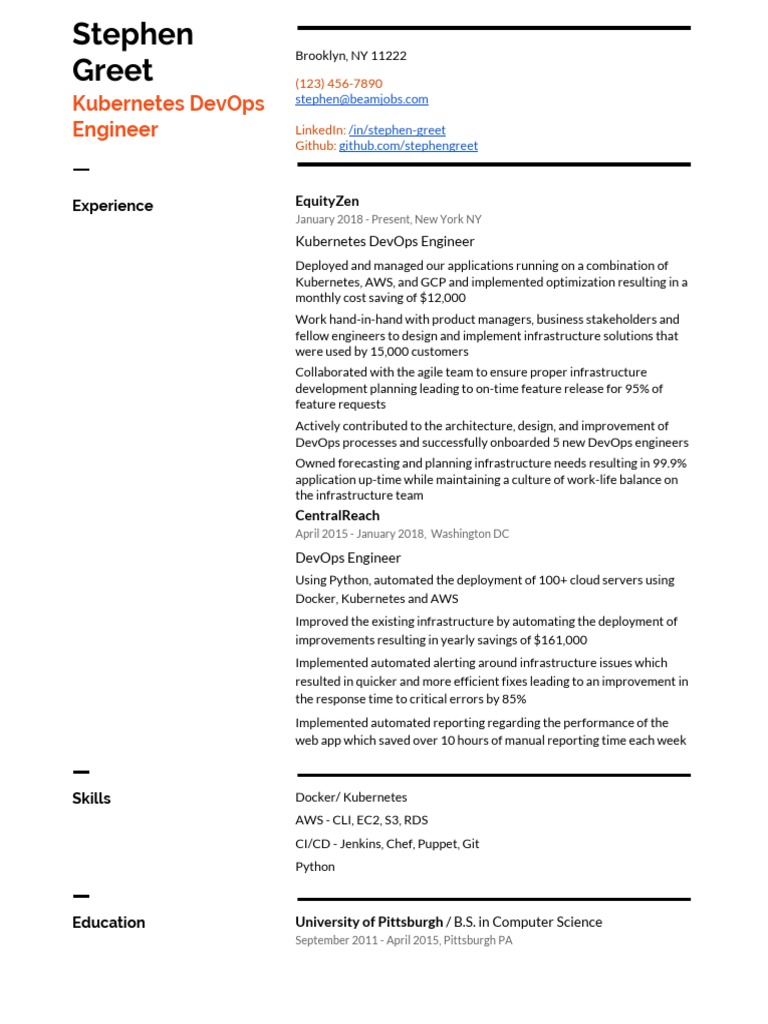 Kubernetes DevOps Engineer Resume | PDF | Amazon Web Services | Cloud ...