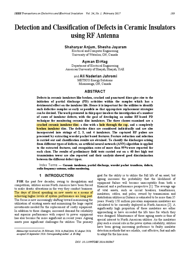 Detection and Classification of Defects in Ceramic Insulators Using RF ...