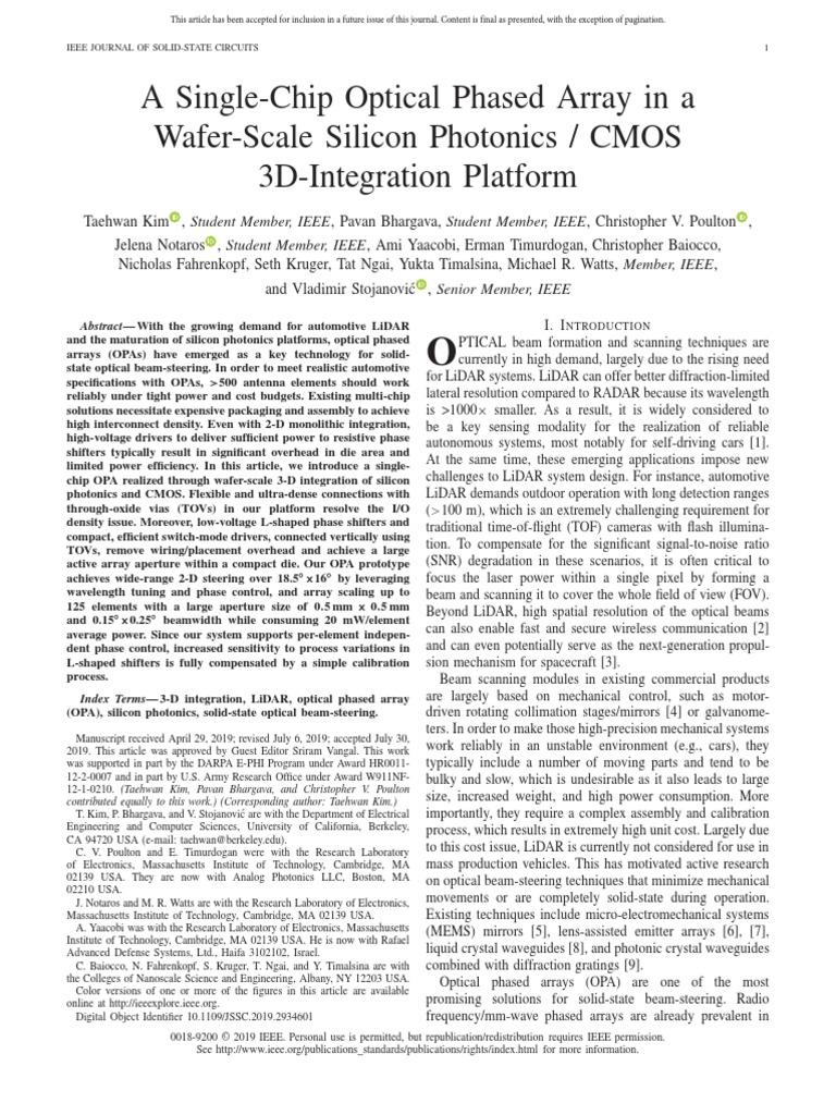 2019 JSSC A Single-Chip Optical Phased Array in A Wafer-Scale Silicon ...