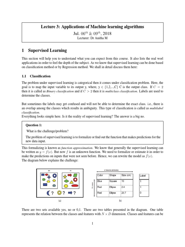 Lecture 3: Applications of Machine Learning Algorithms Jul. 06 & 09, 2018 | PDF | Statistical ...