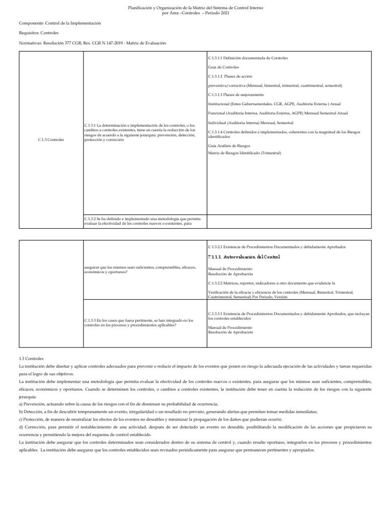 5 - Planificación y Organización de La Matriz Del Sistema de Control ...