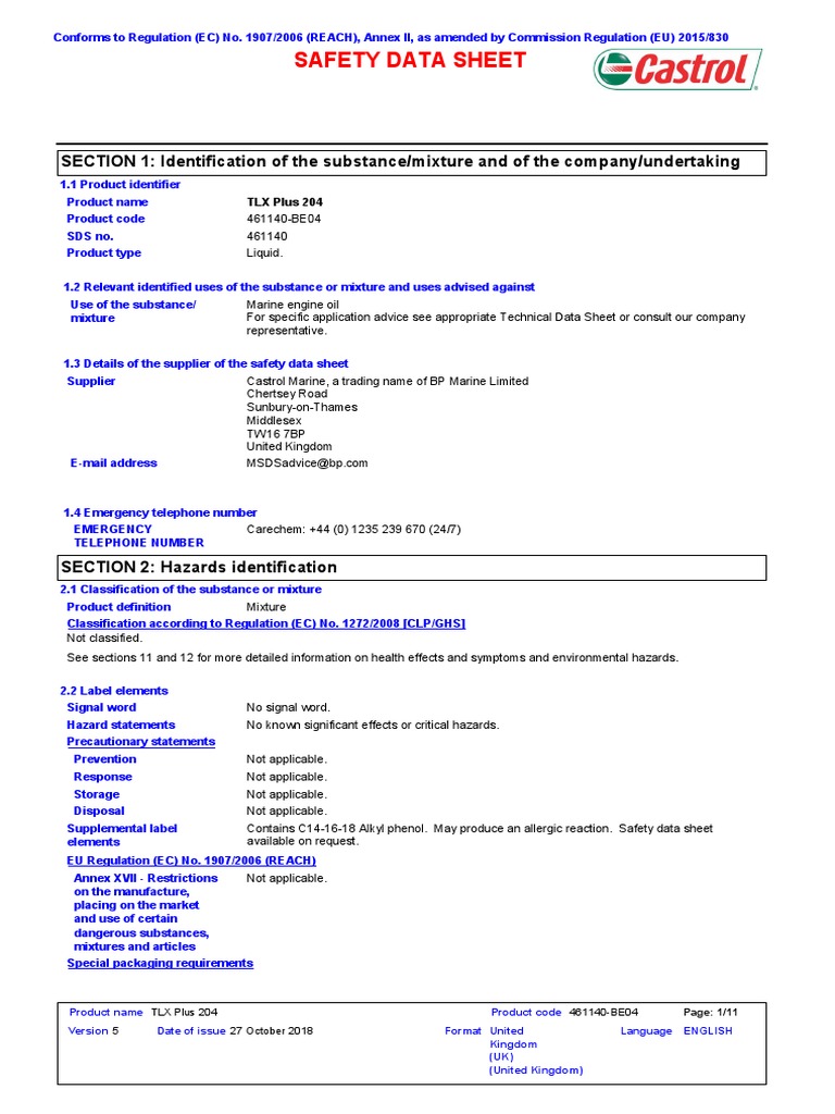 Safety Data Sheet: SECTION 1: Identification of The Substance/mixture ...