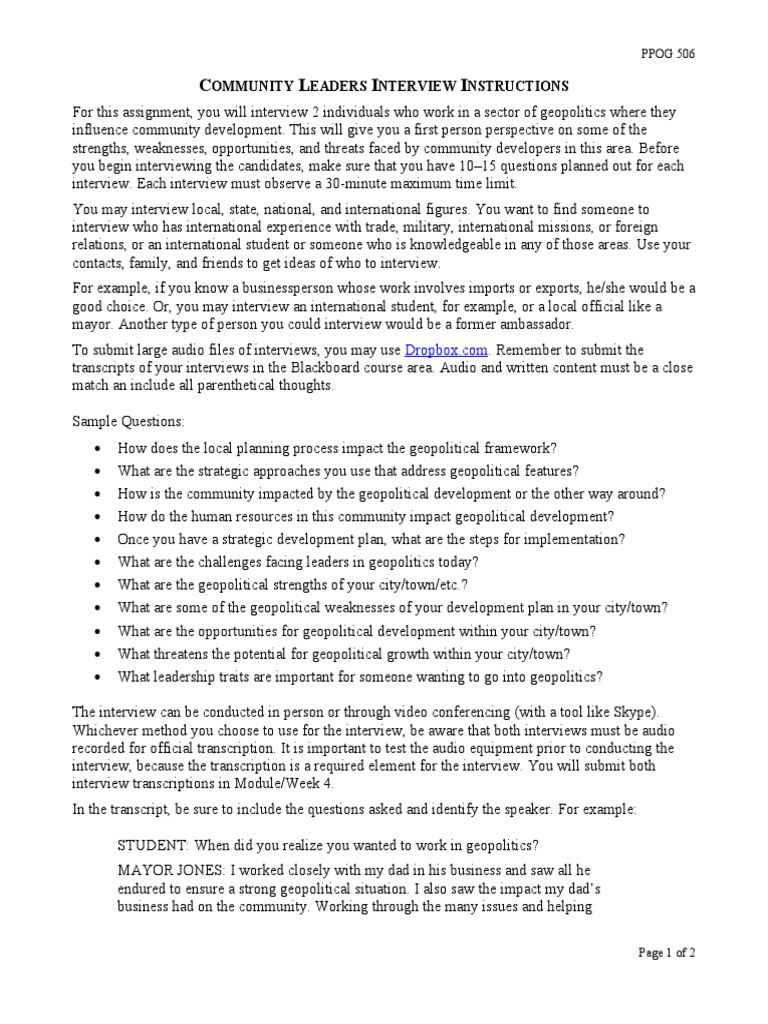 Community Leaders Interview Guide | PDF | Interview | International Student