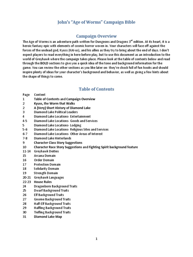 Age of Worms Campaign Document PDF | PDF | Travel | History