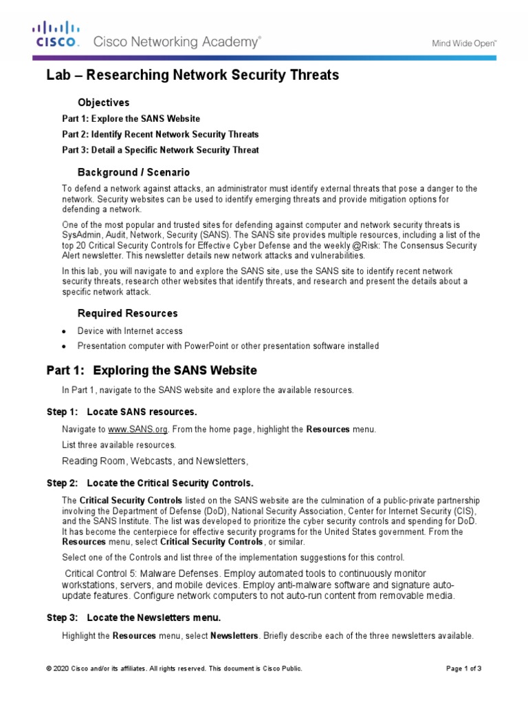 11.2.2.6 Lab - Researching Network Security Threats | PDF ...