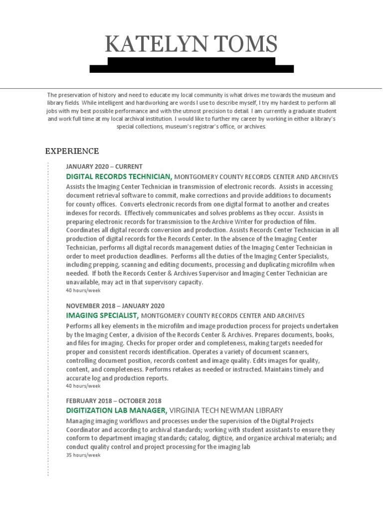 Toms Cv-Capstone Final | Download Free PDF | Image Scanner | Records Management