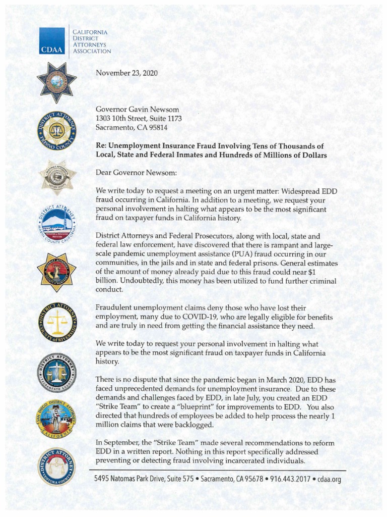 District Attorneys Announce Multi-County EDD Fraud Case Within Jails ...