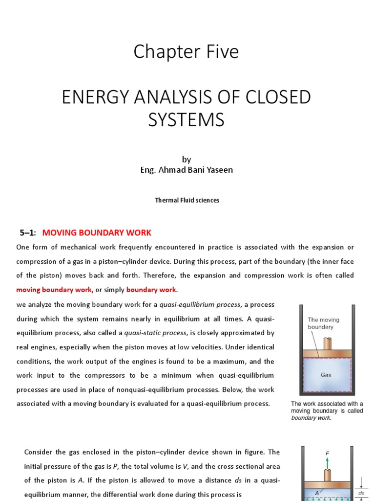 Chapter Five (Energy Analysis of Closed Systems) | PDF | Heat | Enthalpy
