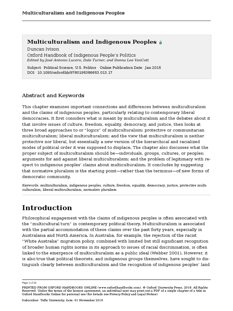 Multiculturalism and Indigenous Peoples | Download Free PDF ...