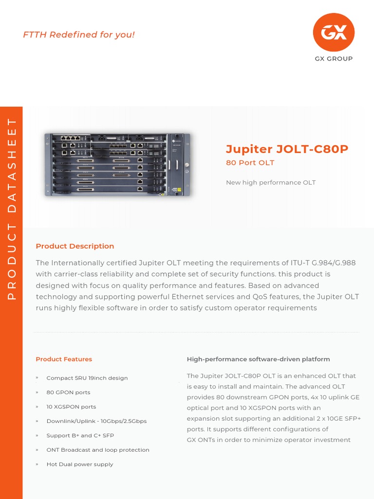 Jupiter JOLT-C80P: FTTH Redefined For You! | PDF | Telecommunications | Computer Networking