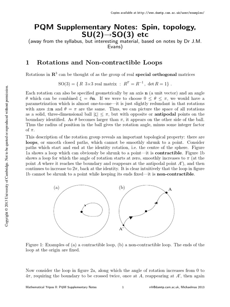 PQM Supplementary Notes: Spin, Topology, SU (2) SO (3) Etc: 1 Rotations ...