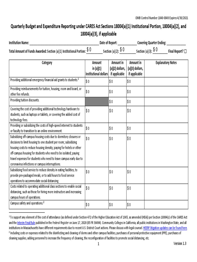 Heerf Quarterly Reporting v131 | PDF | Tuition Payments | Expense