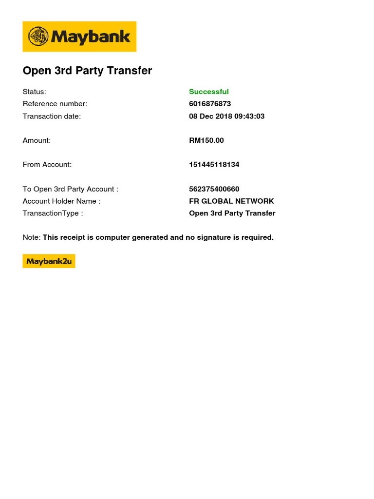 Successful 3rd Party Transfer Receipt | PDF