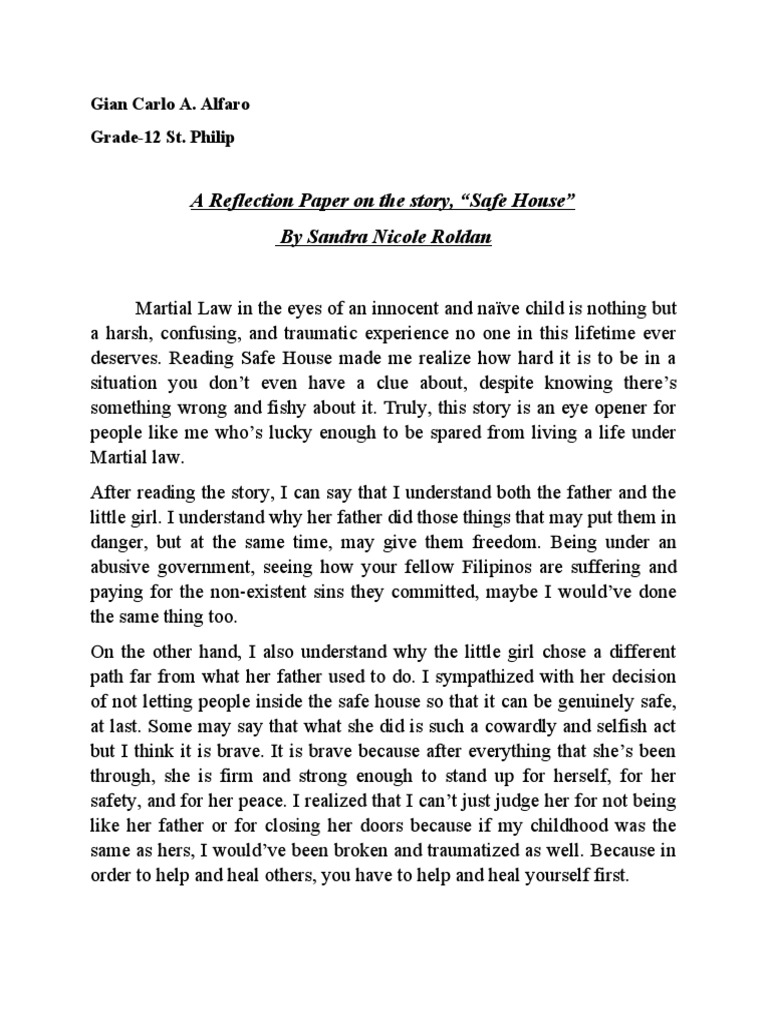 21st Centry Lit - Reflection Paper On Safe House | PDF | Social Science