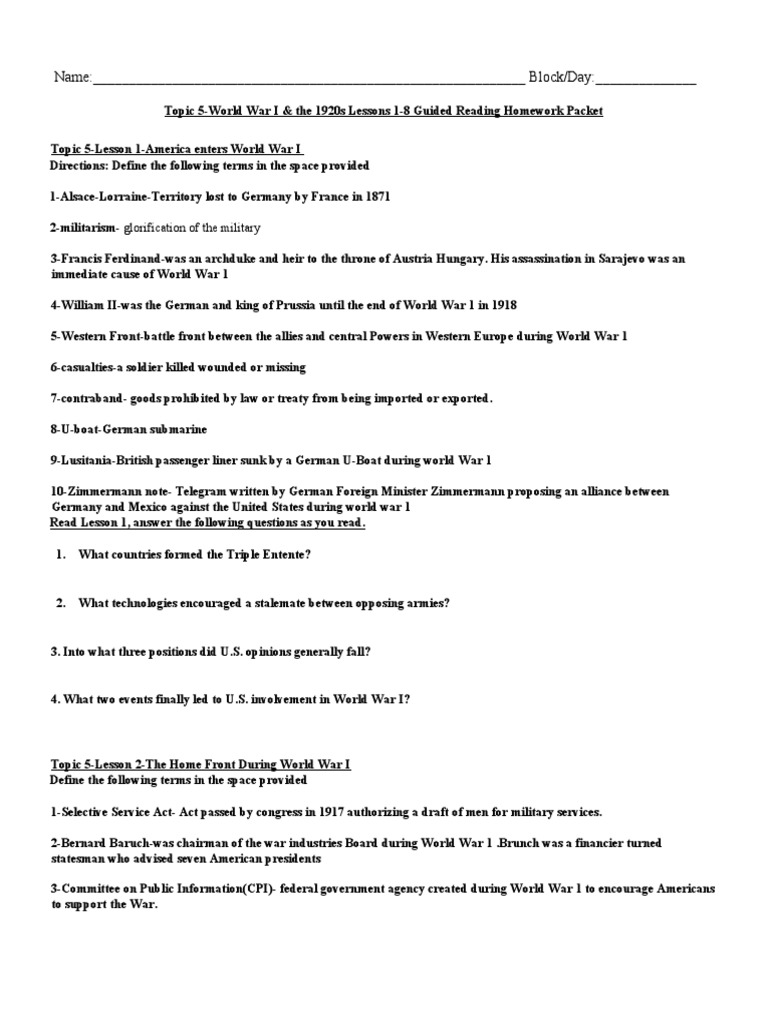 Topic 5-WWI & The 1920s GRP | PDF | Harlem Renaissance | World War I