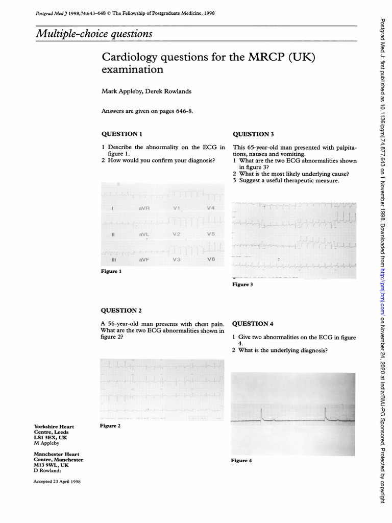 Multiple-Choice Questions Cardiology Questions For (UK) : The MRCP ...
