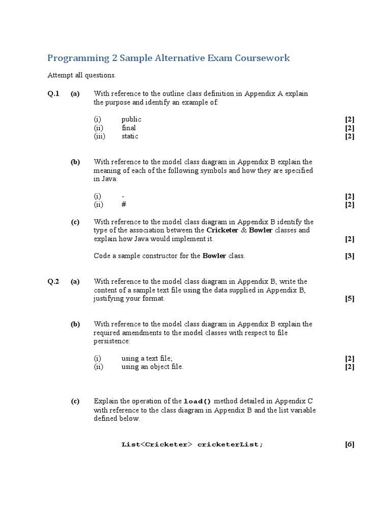 Sample Alternative Exam Coursework | PDF | Class (Computer Programming) | Systems Engineering