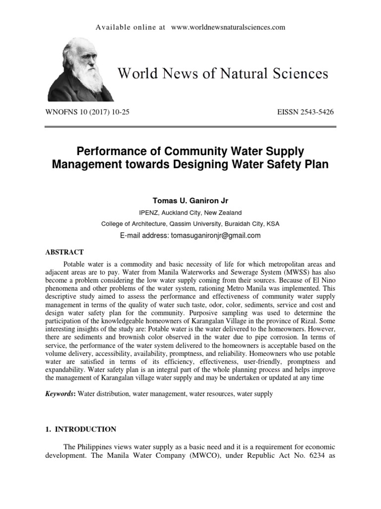 Performance of Community Water Supply Management Towards Designing ...