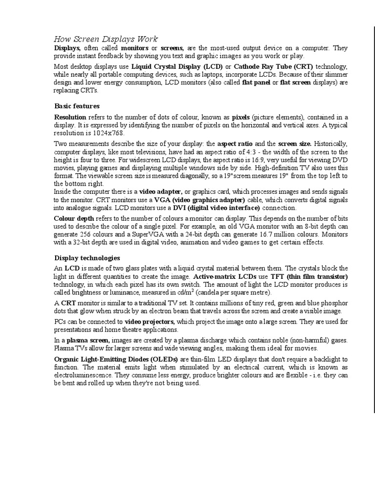 How Screen Displays Work | PDF | Computer Monitor | Liquid Crystal Display