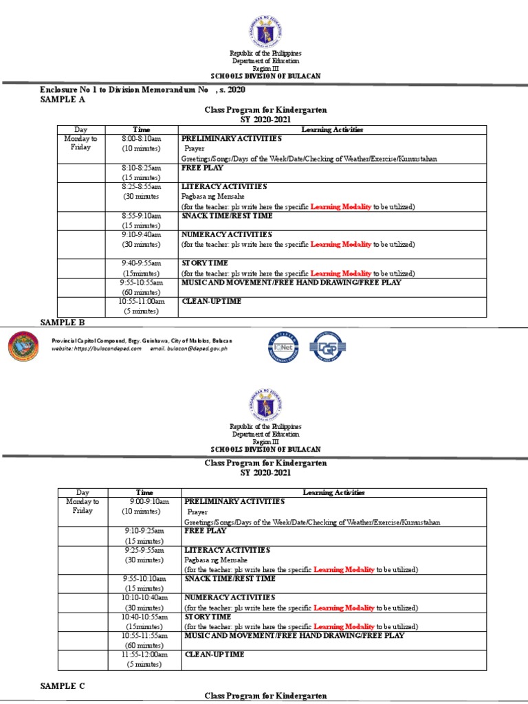 Enclosure No 1 To Division Memorandum No, S. 2020 Sample A Class ...