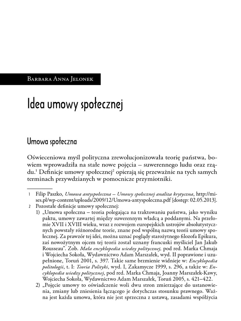 IDEA UMOWY SPOŁECZNEJ - Barbara - Anna - Jelonek | PDF