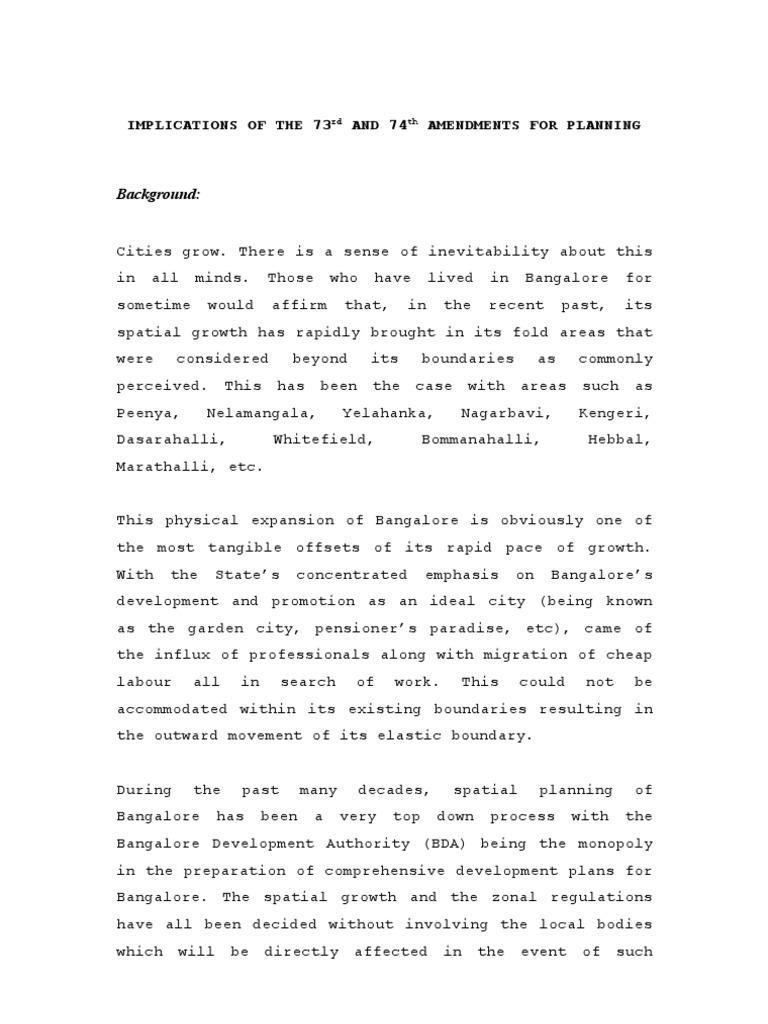 IMPLICATIONS OF THE 73rd AND 74th AMENDMENTS FOR PLANNING | PDF ...