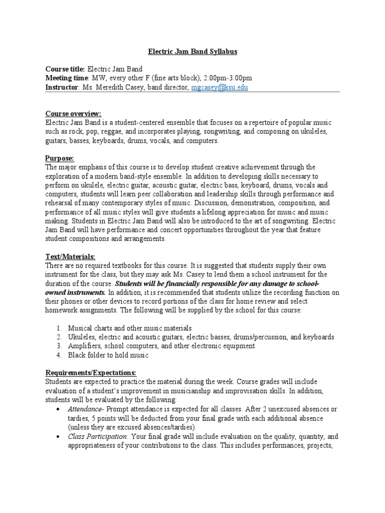 Modern Band Syllabus | PDF | Musical Compositions | Curriculum