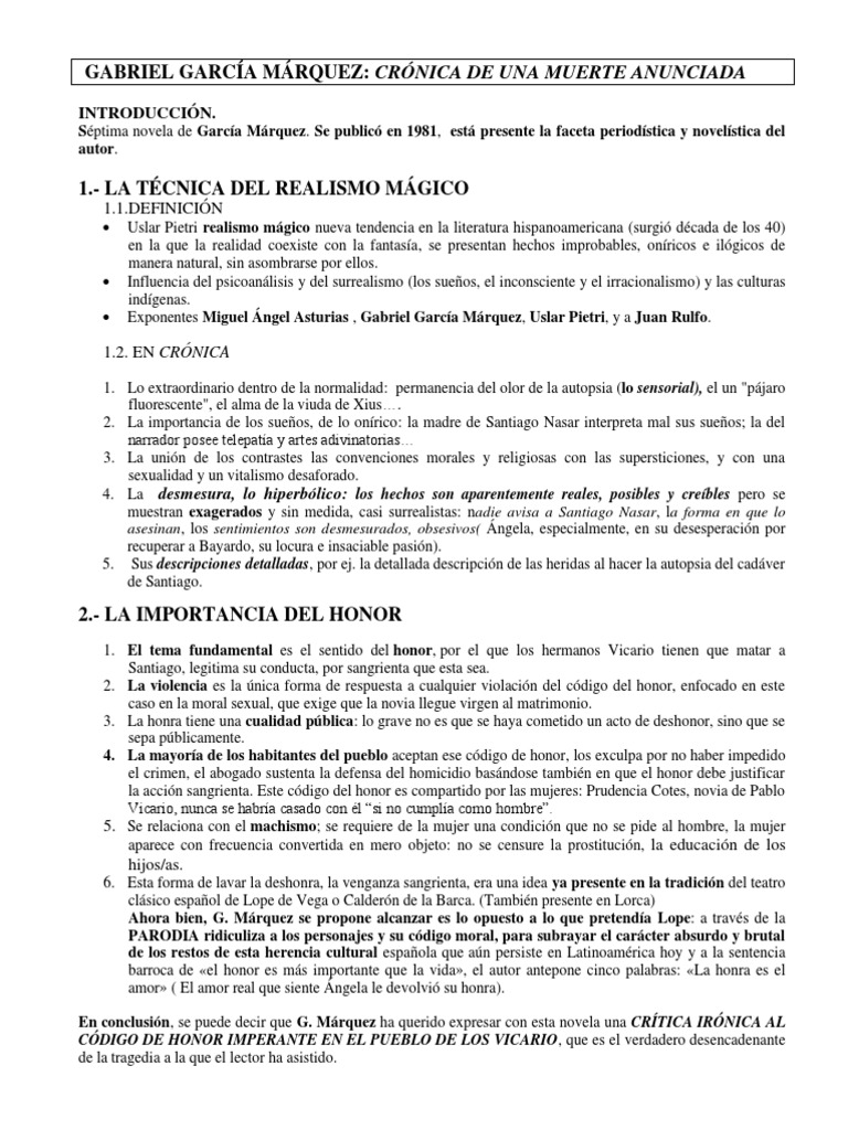 Esquema Crónica de Una Muerte Anunciada | PDF