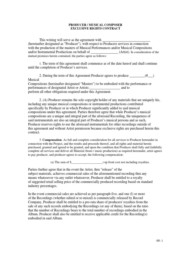 Producer / Musical Composer Exclusive Rights Contract | PDF | Indemnity ...