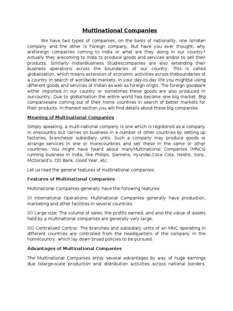 Multinational Companies | PDF | Multinational Corporation | Foreign ...