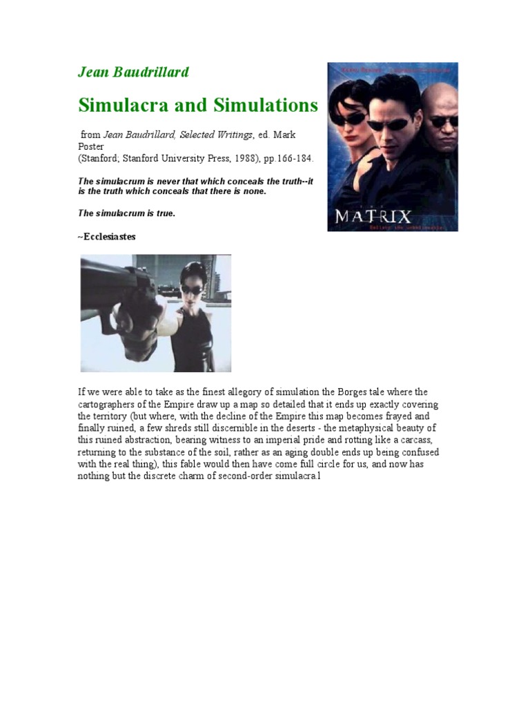 Simulacra and Simulations: Jean Baudrillard | PDF | Metaphysics