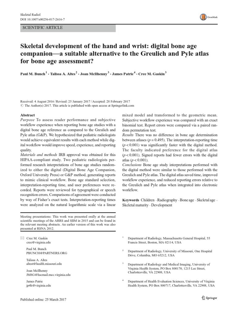 Skeletal Development of The Hand and Wrist Digital PDF | PDF ...