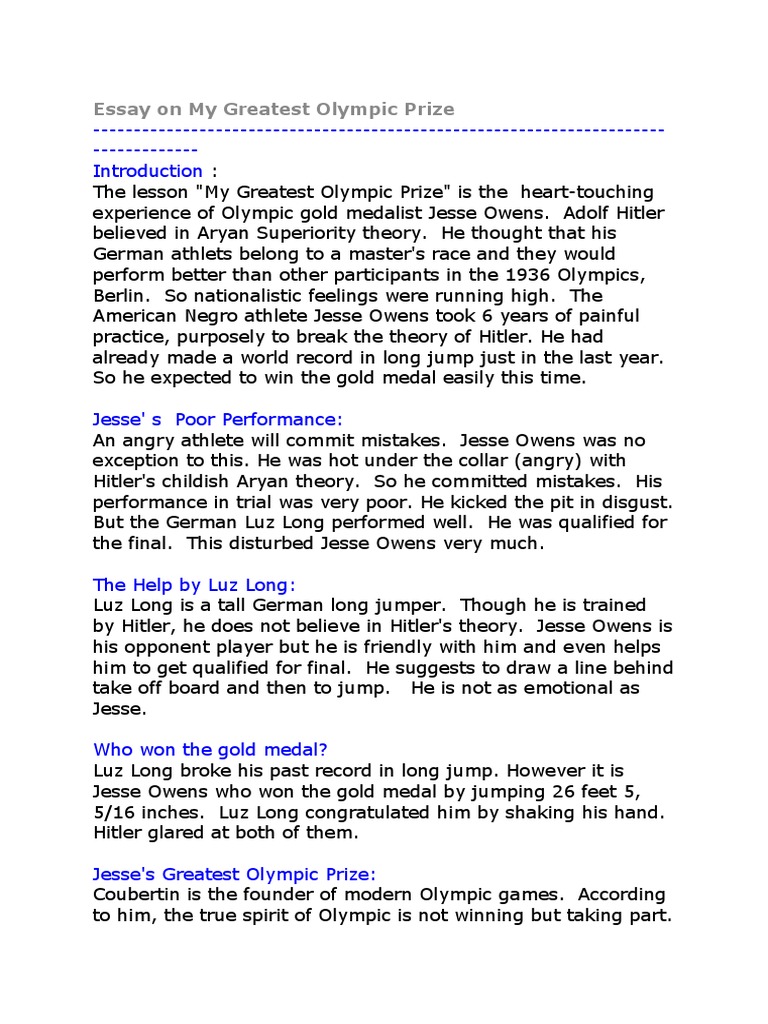 Essay On My Greatest Olympic Prize | PDF