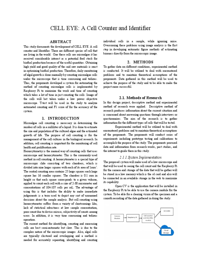 CELL EYE: A Cell Counter and Identifier: 2.1.1.system Implementation ...