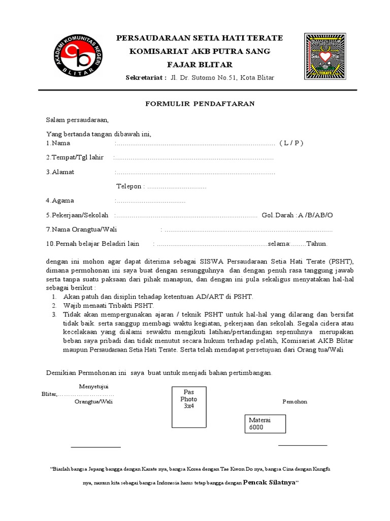 Formulir Pendaftaran PSHT Akb | PDF