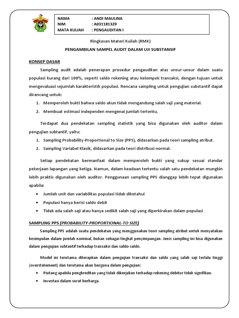 Teknik Sampling Audit Substantif | PDF