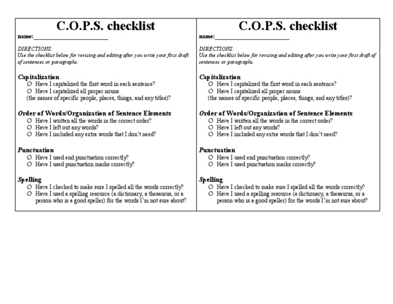 C.O.P.S. Checklist C.O.P.S. Checklist: Capitalization Capitalization ...