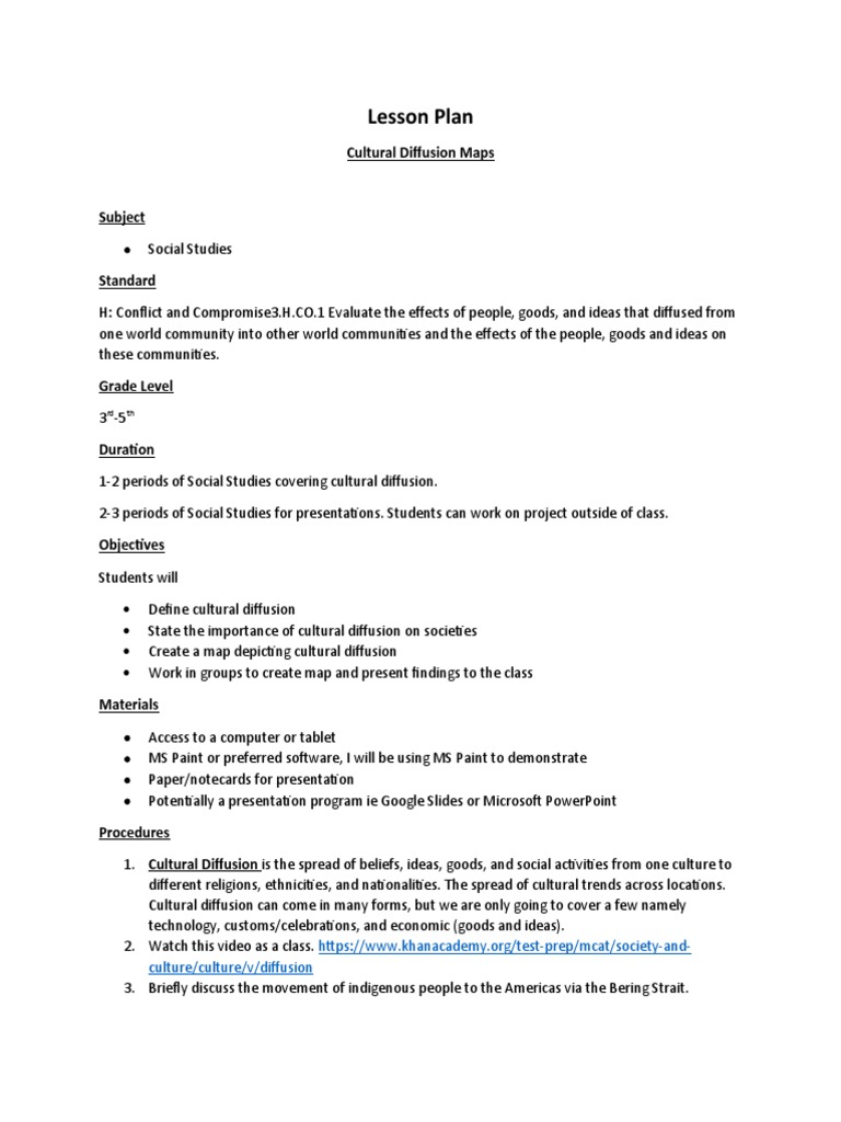 Cultural Diffusion Lesson Plan | PDF | Communication | Computing And ...