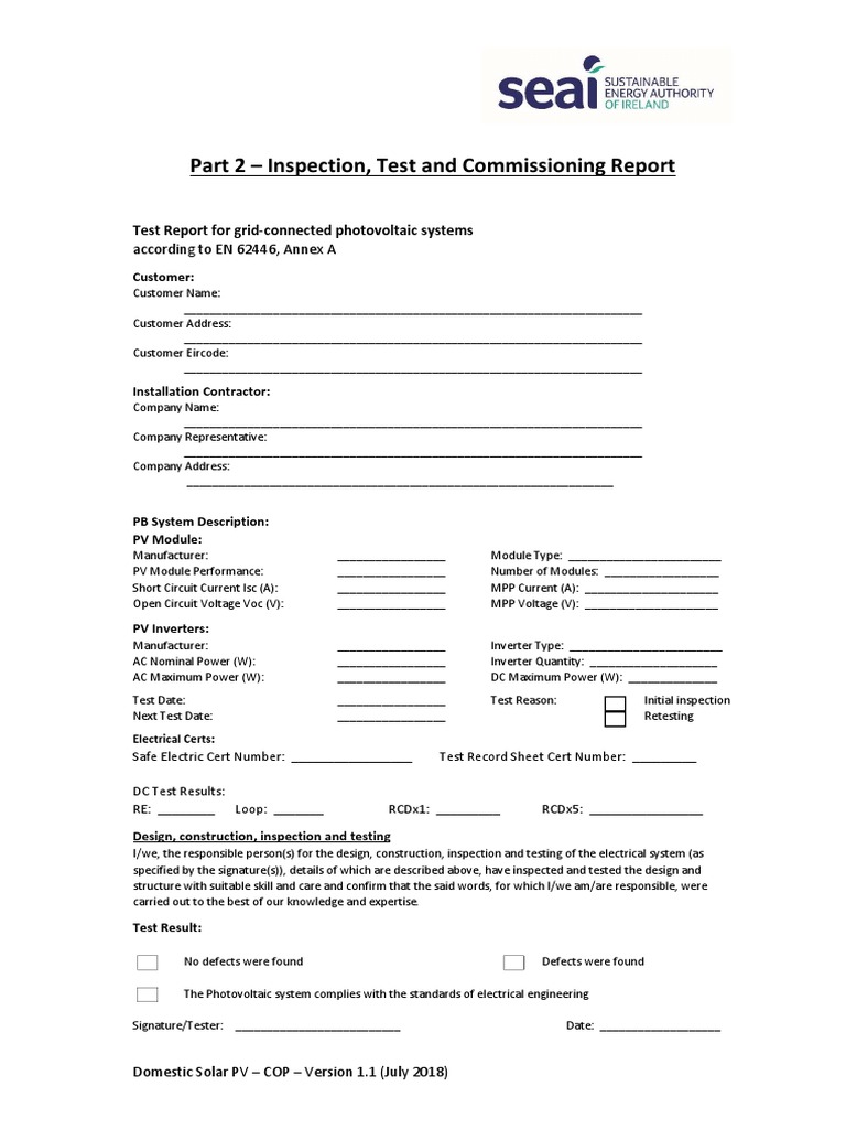 Solar PV Grant Inspection and Testing Report PDF | PDF | Photovoltaics ...