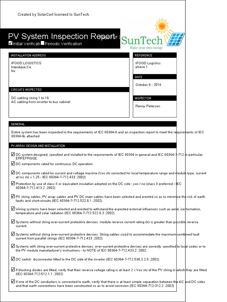 PV System Inspection Report: Page 1 of 2 Initial Verificationperiodic ...