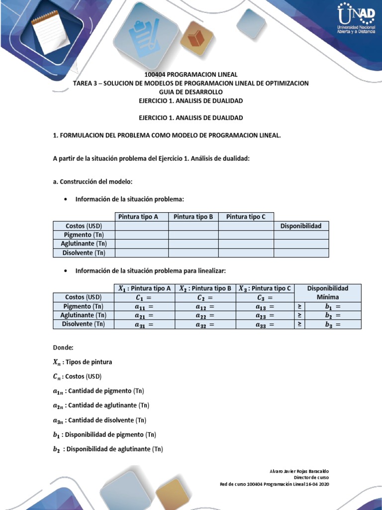 Guia de Desarrollo Ejercicio 1 Analisis de Dualidad Tarea 3 (16-04) 2020 PDF | PDF ...