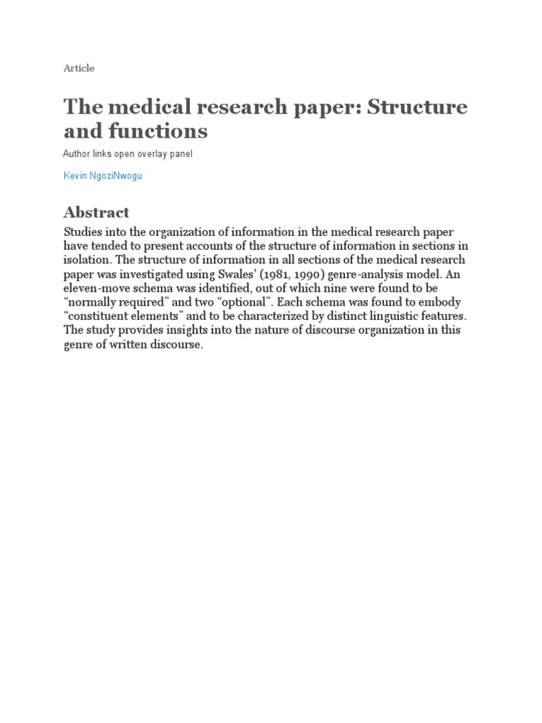 The Medical Research Paper: Structure and Functions: Article | PDF