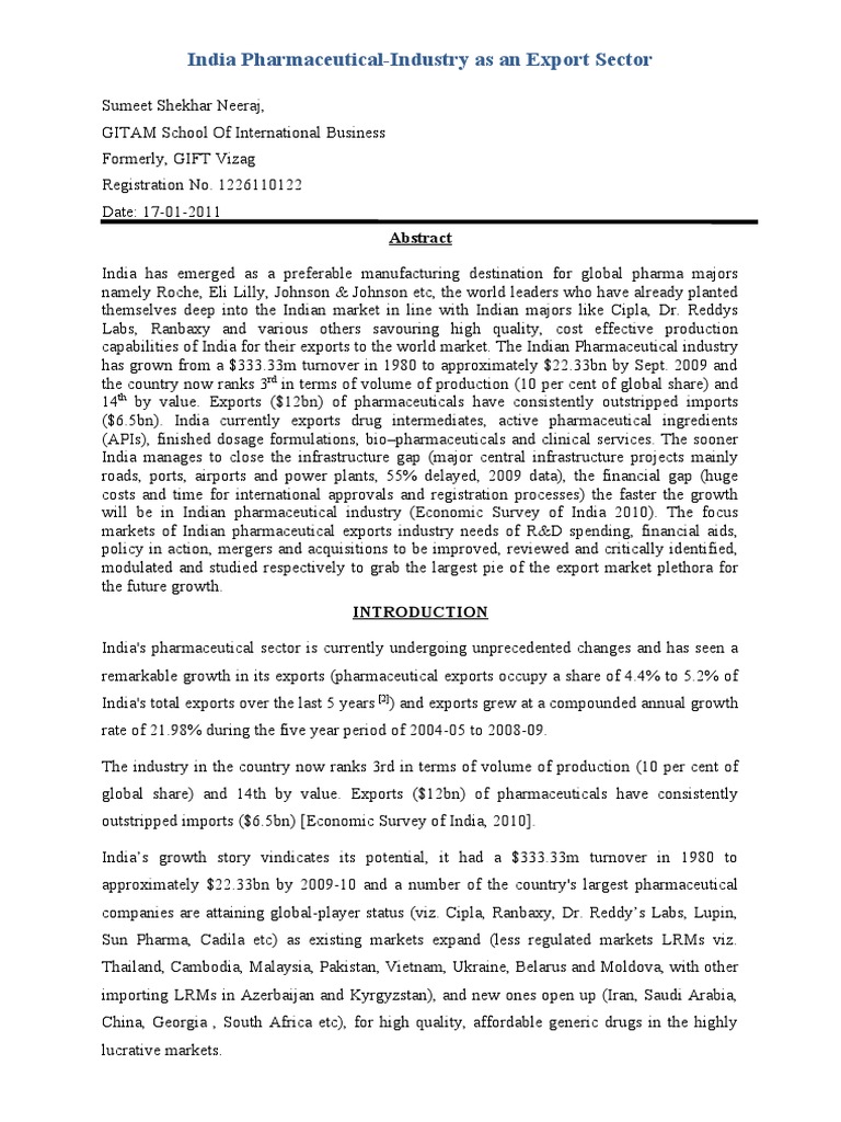 Indian Pharmaceutical Export Industry | PDF | Generic Drug | Drugs
