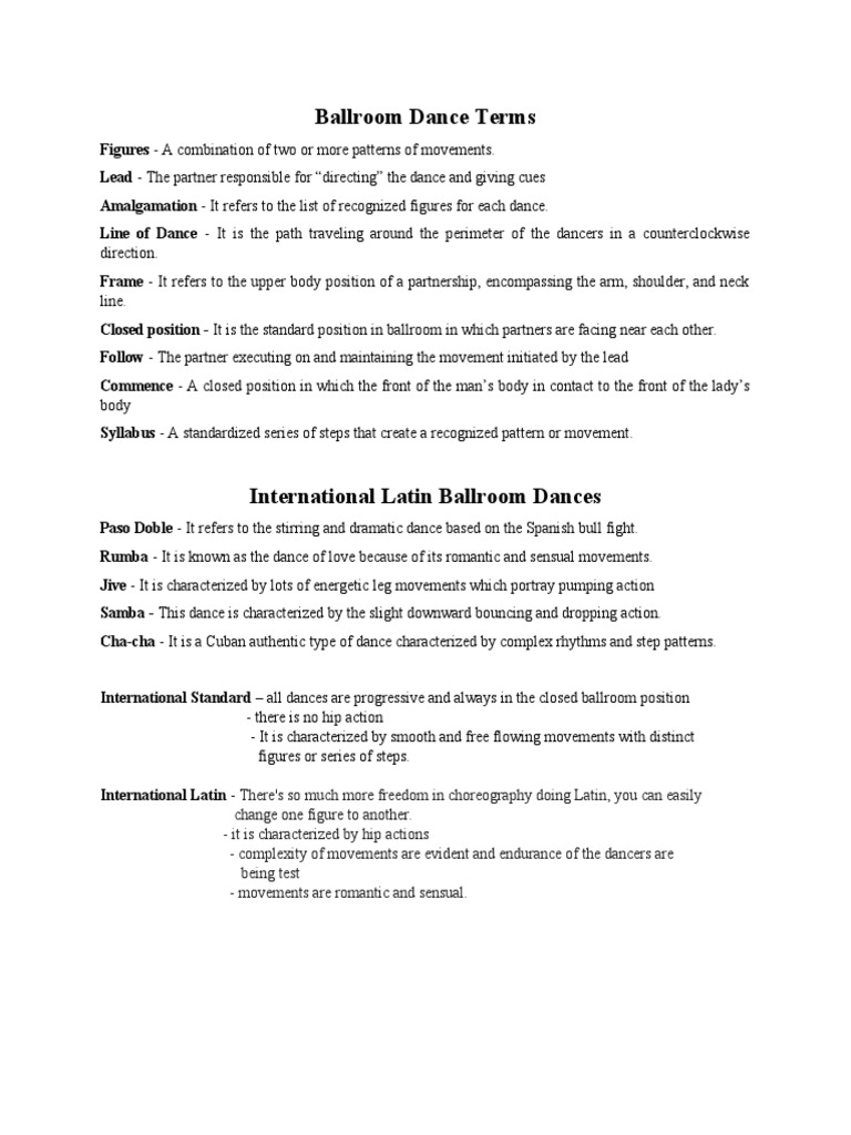 Ballroom Dance Terms: Direction. Line | PDF | Ballroom Dance | Physical ...