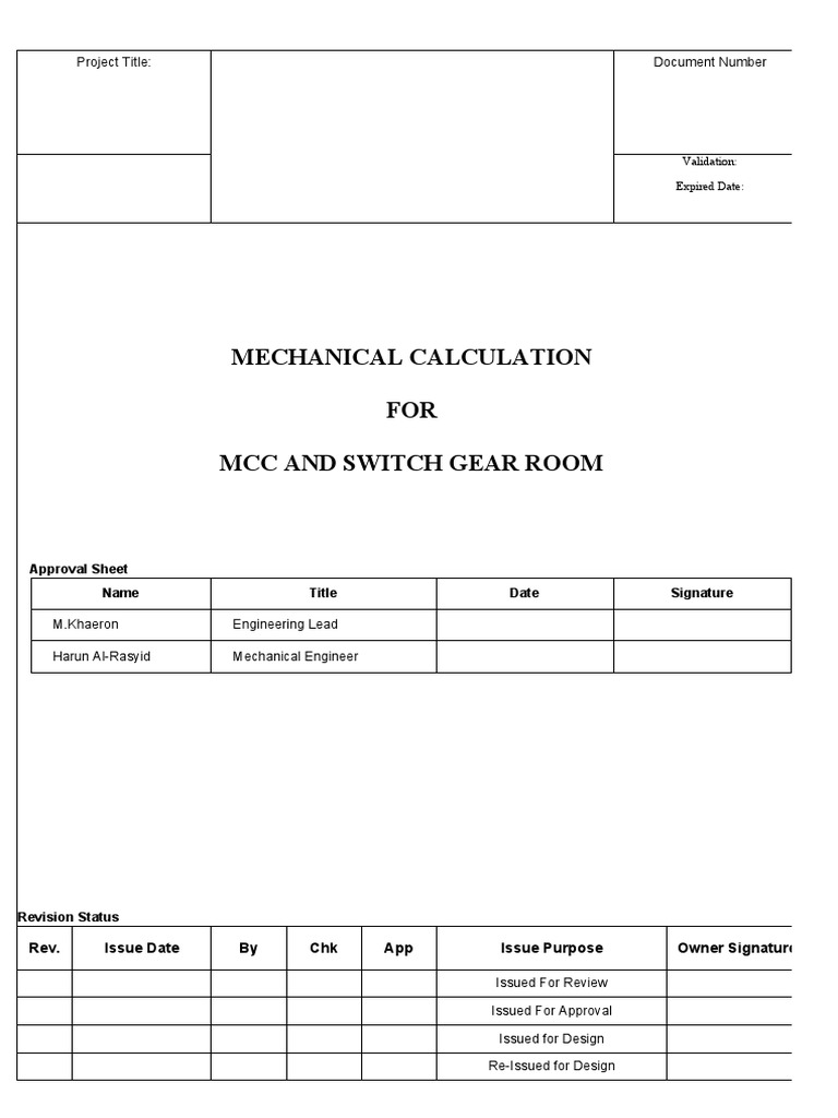 Mechanical Calculation Document for the MCC and Switch Gear Room ...
