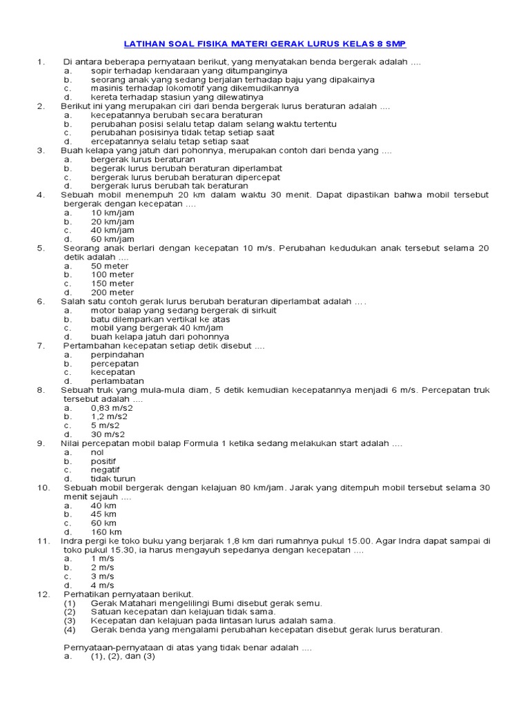 Latihan Soal Persiapan Pas GLB Dan GLBB | PDF
