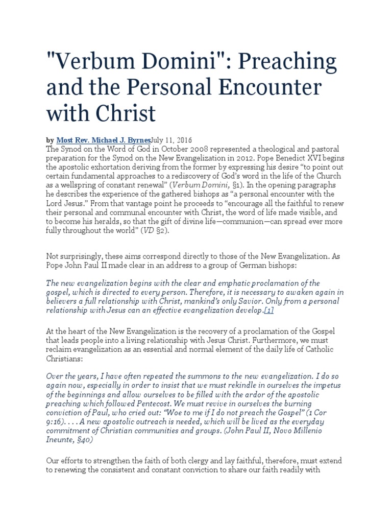 "Verbum Domini": Preaching and The Personal Encounter With Christ | PDF