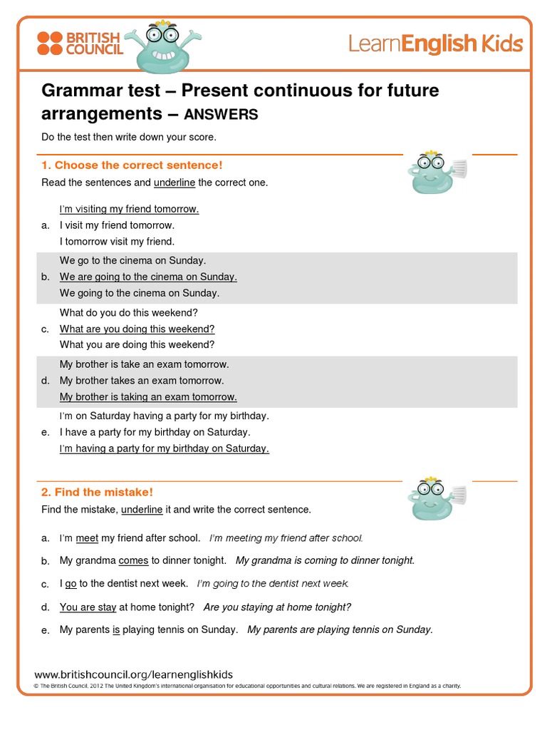 Grammar Practice Present Continuous Future Arrangements Answers PDF | PDF
