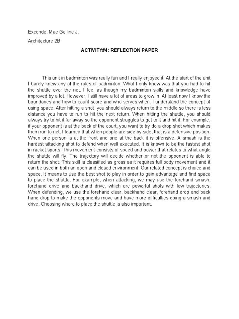Exconde Physical Education Reflection Paper | PDF