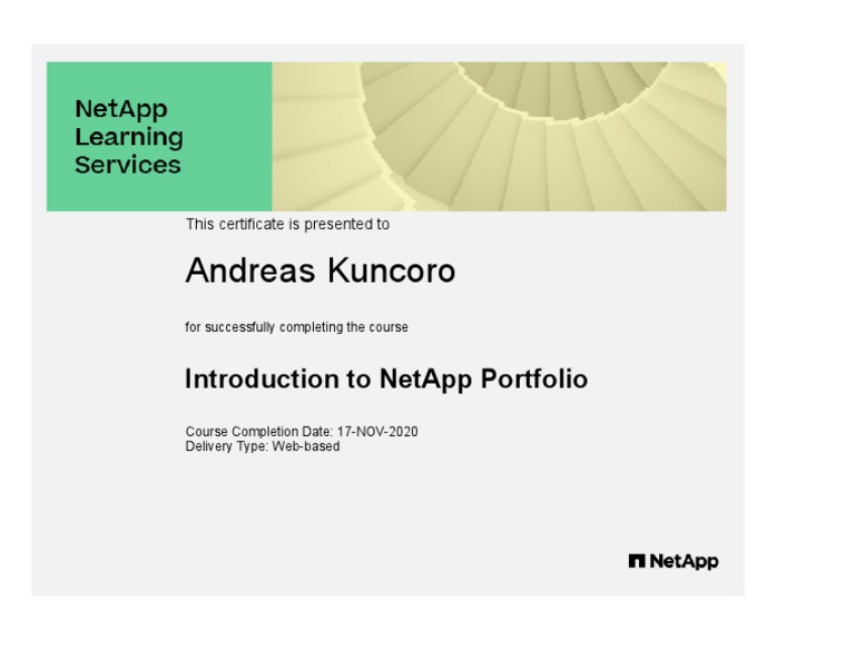 Certificate - Introduction To NetApp Portfolio PDF | PDF